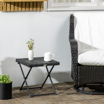 Outsunny Folding Square Rattan Coffee Table w/ Steel Frame Bistro ...