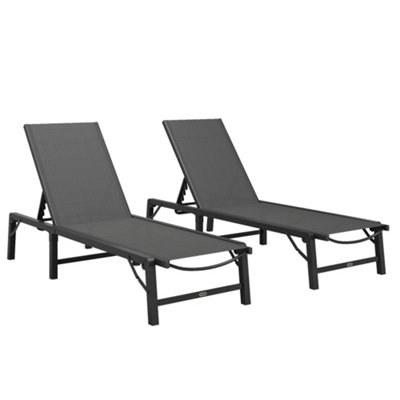 Outsunny Folding Sun Lounger Set of 2, 5-Position Reclining Sun Bed, Black