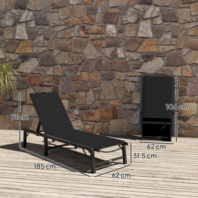 Outsunny Folding Sun Lounger Set of 2, 5-Position Reclining Sun Bed, Black