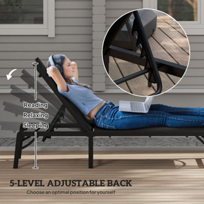 Outsunny Folding Sun Lounger Set of 2, 5-Position Reclining Sun Bed, Black