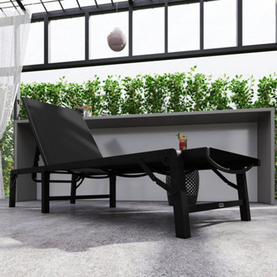 Outsunny Folding Sun Lounger Set of 2, 5-Position Reclining Sun Bed, Black