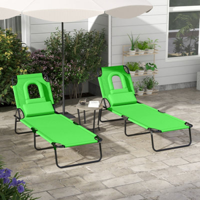 Outsunny Folding Sun Lounger Set of 2 Reclining Chair with Reading Hole ...