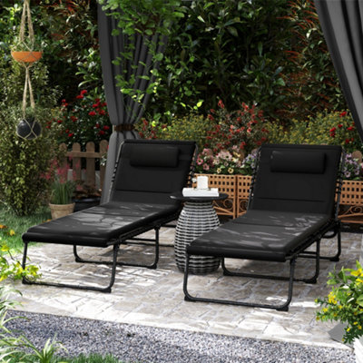 Outsunny Folding Sun Loungers Set of 2, Reclining Sun Bed, Black