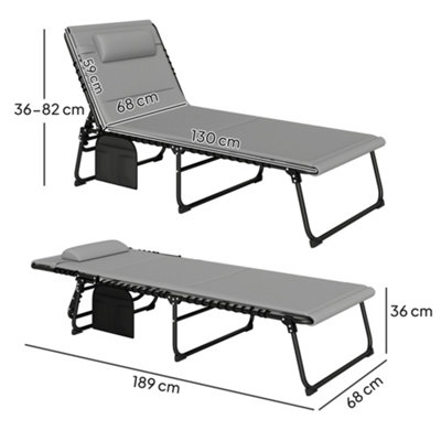 Outsunny Folding Sun Loungers Set of 2, Reclining Sun Bed, Light Grey
