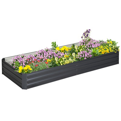 Outsunny Galvanised Raised Garden Bed Metal Planter Box with Open ...