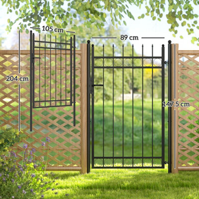 Outsunny Galvanised Steel Garden Fence Gate Security Barrier with Lock ...