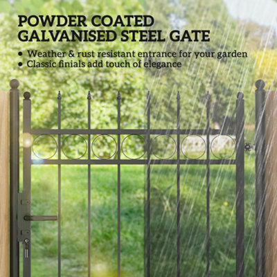 Outsunny Galvanised Steel Garden Fence Gate Security Barrier with Lock ...