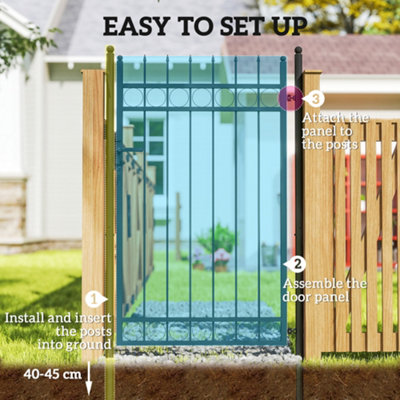 Outsunny Galvanised Steel Garden Fence Gate Security Barrier with Lock ...