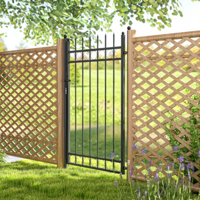 Outsunny Galvanised Steel Garden Fence Gate Security Barrier with Lock ...