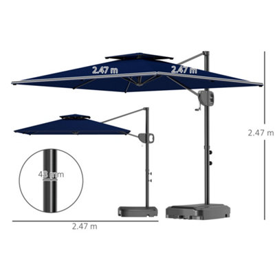 Outsunny Garden Cantilever Parasol w/ Weighted Base Tilt Crank Dark Blue