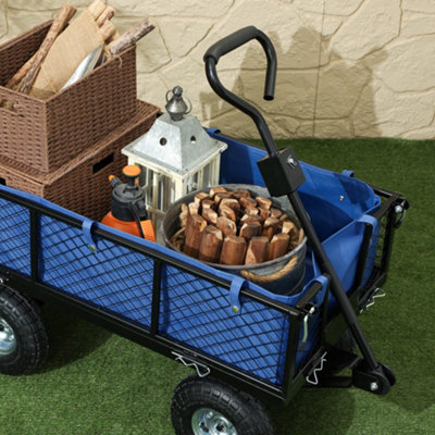Outsunny Garden Cart with Removable Liner, Quick-Release Sides, Blue