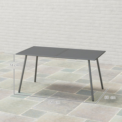 Outsunny Garden Dining Table for 6 Person with Slat Top, Steel Frame, Grey