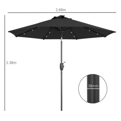 Outsunny Garden Parasol Outdoor Tilt Sun Umbrella LED Light Hand Crank ...