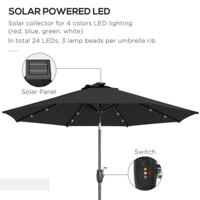 Outsunny Garden Parasol Outdoor Tilt Sun Umbrella LED Light Hand Crank ...
