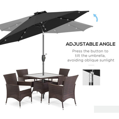 Outsunny Garden Parasol Outdoor Tilt Sun Umbrella LED Light Hand Crank ...