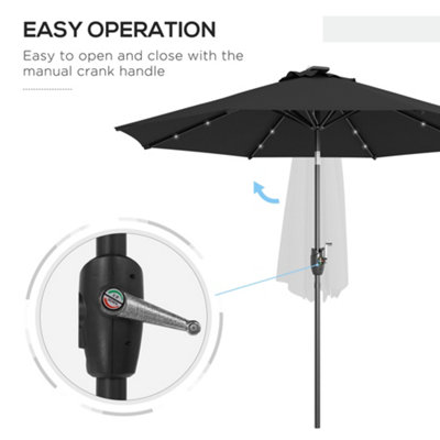Outsunny Garden Parasol Outdoor Tilt Sun Umbrella LED Light Hand Crank ...