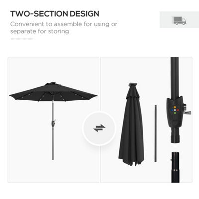 Outsunny Garden Parasol Outdoor Tilt Sun Umbrella LED Light Hand Crank ...