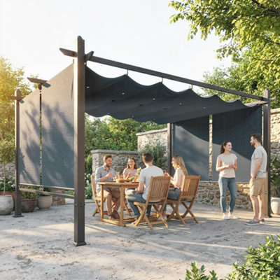 OUTSUNNY GARDEN PERGOLA WITH RETRACTABLE ROOF CANOPY, DARK GREY