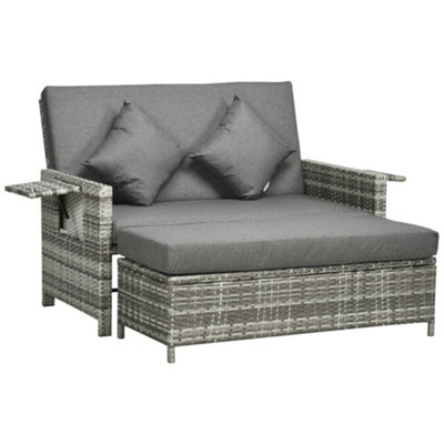 Outsunny Garden Rattan Furniture Set 2 Seater Patio Sun Lounger Daybed ...