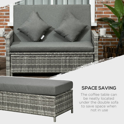 Outsunny Garden Rattan Furniture Set 2 Seater Patio Sun Lounger Daybed ...