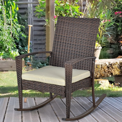 Outsunny Garden Rattan Rocking Chair, Bistro Recliner Rocker Furniture ...