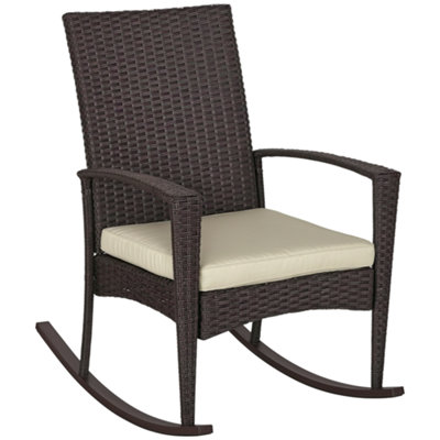 Outsunny Garden Rattan Rocking Chair, Bistro Recliner Rocker Furniture ...