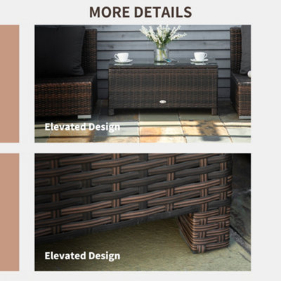 Outsunny Garden Rattan Side Table,Wicker Coffee Desk, Glass Top, Mixed ...