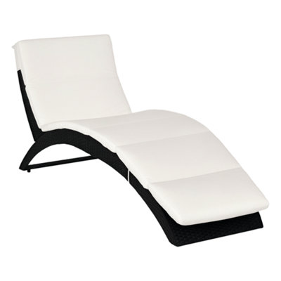 Outsunny Garden Rattan Sun Lounger Foldable Patio Chaise Chair Black