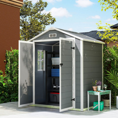 Outsunny Garden Shed 6'x4.5' Plastic Tool Storage House w/ Lockable ...