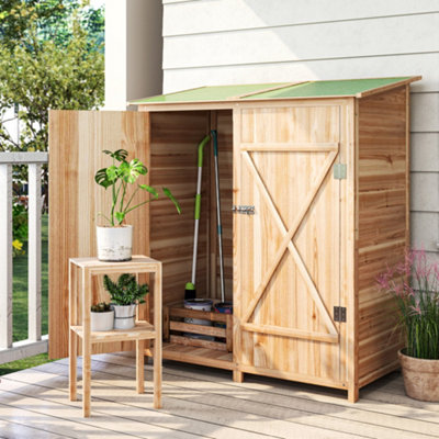 Outsunny Garden Storage Shed Tool Organizer w/ Table, 140x75x157cm, Natural