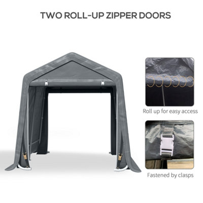 Outsunny Garden Storage Tent Bike Shed w/ Metal Frame & Zipper Doors, Grey