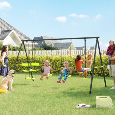 Outsunny Garden Swing Set with Double Swings, Glider, Swing Seats for ...