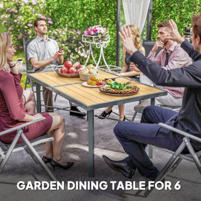 Outsunny Garden Table for 6, Outdoor Dining Table with 5cm Umbrella Hole