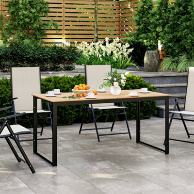 Outsunny Garden Table for 6 People with Slatted Table Top, Metal Frame ...