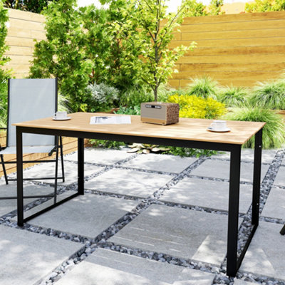 Outsunny Garden Table for 6 People with Slatted Table Top, Metal Frame ...