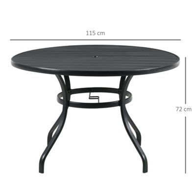 Outsunny Garden Table with Parasol Hole for Four, Slatted Metal Top, Black