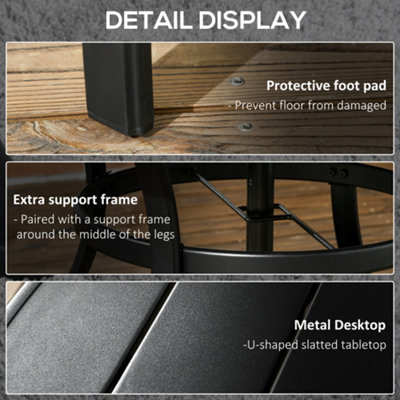 Outsunny Garden Table with Parasol Hole for Four, Slatted Metal Top, Black