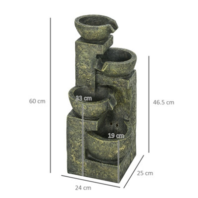 Outsunny Garden Water Feature with Adjustable Flow, 4-Tier Stone Look ...