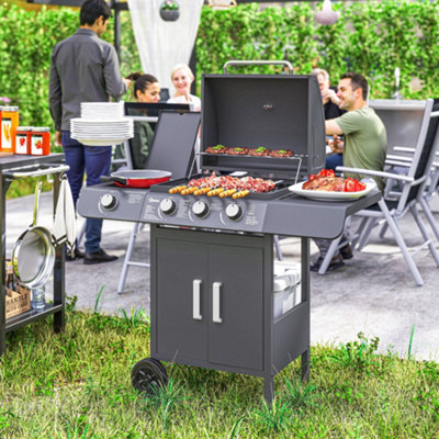 Outsunny Gas Barbecue Grill 3+1 Burner Garden BBQ w/ Large Cooking Area