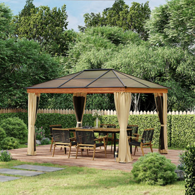 Outsunny Hardtop Gazebo Polycarbonate Canopy with Nettings and ...