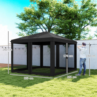 Outsunny Heavy Duty Pop Up Gazebo with Removable Mesh Sidewall Black