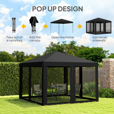 Outsunny Heavy Duty Pop Up Gazebo with Removable Mesh Sidewall Black