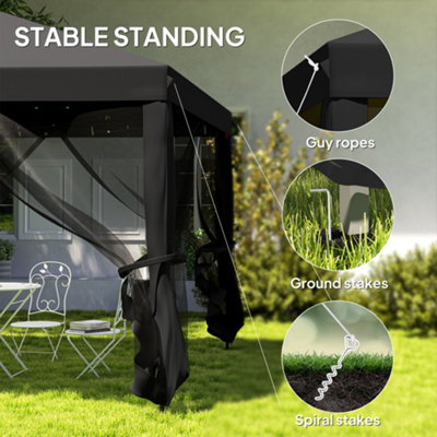 Outsunny Heavy Duty Pop Up Gazebo with Removable Mesh Sidewall Black