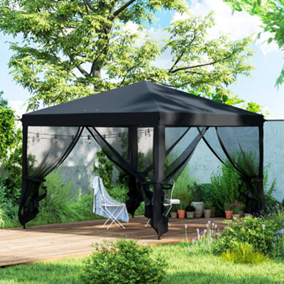 Outsunny Heavy Duty Pop Up Gazebo with Removable Mesh Sidewall Black