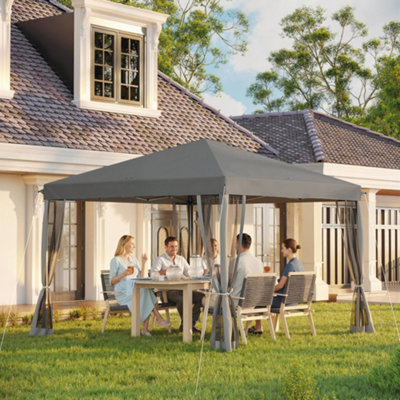 Outsunny Heavy Duty Pop Up Gazebo with Removable Mesh Sidewall Grey