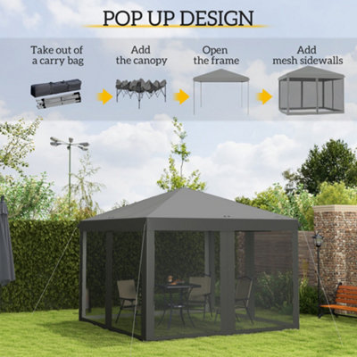Outsunny Heavy Duty Pop Up Gazebo with Removable Mesh Sidewall Grey