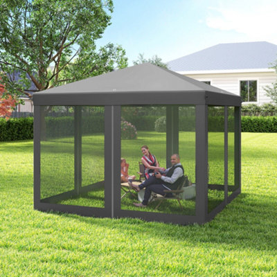 Outsunny Heavy Duty Pop Up Gazebo with Removable Mesh Sidewall Grey