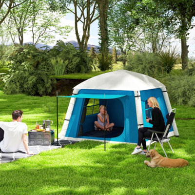 Outsunny Inflatable Camping Tent, 2 Man Tent, Light Blue