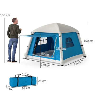 Outsunny Inflatable Camping Tent, 2 Man Tent, Light Blue