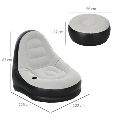 Outsunny Inflatable Chair and Footstool for Gaming, Reading, Watching, Grey
